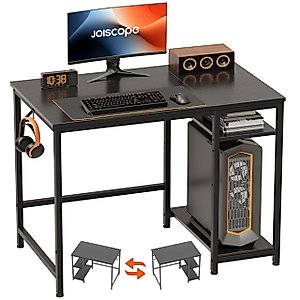 JOISCOPE Home Office Desk with Double Reversible Side Shelves and Headphone Hooks, Small Computer Desk for Working, Gaming, Studying, 40 inches, Black