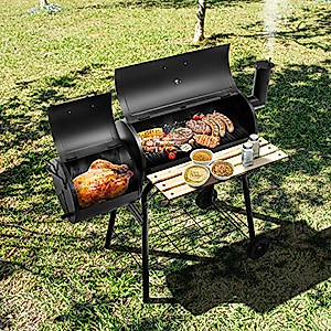 ORALNER Charcoal Grills, Portable Outdoor BBQ Grill with Wheels, Patio Drum Barbecue Grill w/ Offset Smoker, Charcoal Barrel Grill Outdoor Cooking, Ideal for Party, Picnic, Gathering, Camping