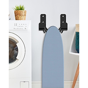 MUSVOH Ironing Board Wall Mount, Stainless Steel Ironing Board Hanger for Laundry Room, Adjustable Distance Holder Hook Wall Mount, Black