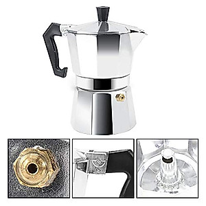Zyyini Moka Pot, Aluminum Metal Octagonal Espresso Coffee Maker, Sturdy and Durable Stovetop Coffee Pot for Kitchen, Hotel and Office Use (150ML 3cups)