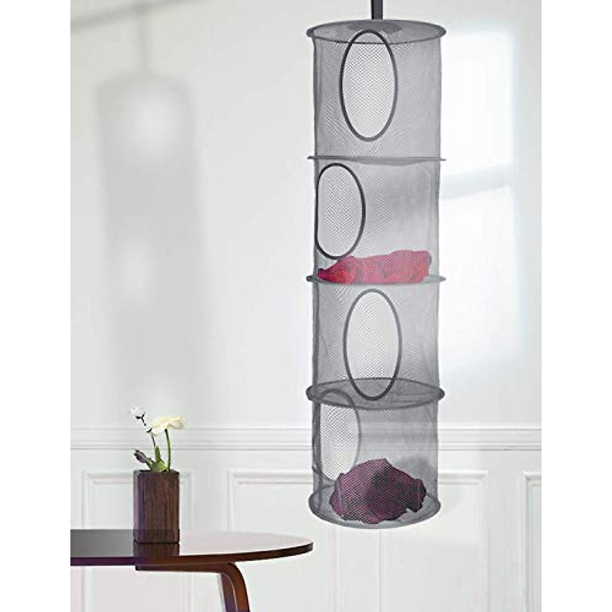 Libeder Mesh Hanging Storage Space Saver Bags Organizer,Foldable Storage Organizer 4 Compartments Toy Storage Basket for Kids Room Bathroom 2 Sets Grey