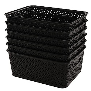 Dehouse Woven Plastic Storage Basket, 6 Packs, Black