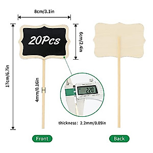 KINGLAKE 20 Pcs Wood Chalkboard Plant Tag, Wooden Stakes Plant Labels Blackboard Garden Tags