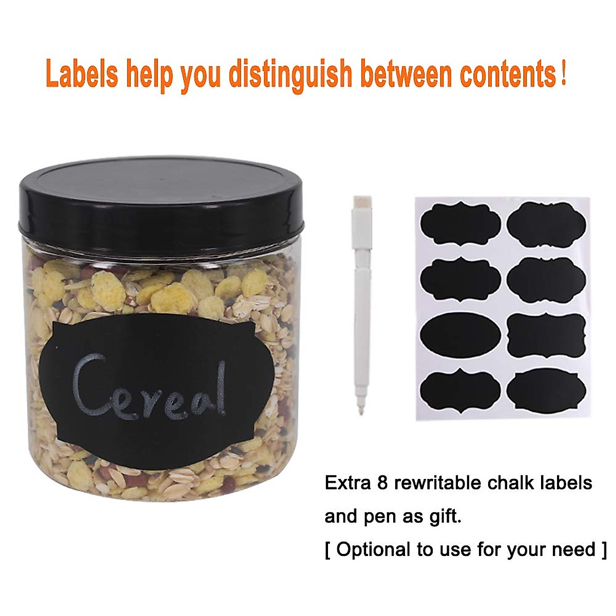 12 Pack 16 oz Plastic Jars With Lids, Extra Labels, 1 Pen, Clear PET Seal Jar for Food Storage,Wide Opening Storage jar For Dry Food, Peanut, Powder, Kitchen & Craft Storage by ZMYBCPACK