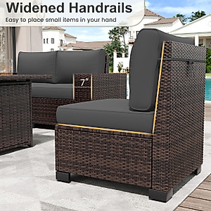 Amopatio Outdoor Patio Furniture Sets, 7 Pieces Brown Wicker Patio Sectional Couch with Glass Top Table and Waterproof Covers, Outdoor Sofa Fit Backyard Poolside, Grey Cushion