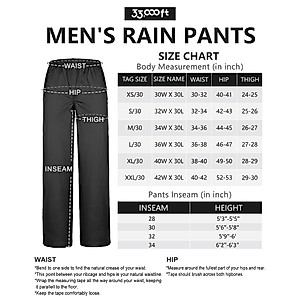 33,000ft Men's Rain Pants, Waterproof Rain Over Pants, Windproof Outdoor Pants for Hiking, Fishing Black