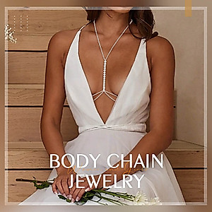 Gemily Boho Rhinestone Body Chains Layered Bra Chain Rave Chest Chain Nightclub Body Jewelry Accessores for Women and Girls (B-Silver)