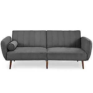 SLNFXC Convertible Futon Sofa Bed Adjustable Couch Sleeper W/Wood Legs (Color : Gray)