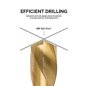 NEIKO 10037A Left-Hand Drill-Bit Set, High-Speed Steel Drills with Titanium Nitride Coating, Reverse-Twist Drill Bits, SAE Sizes, 15-Piece Set