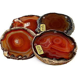 Gift Set of Four Genuine Brazilian (3.5"- 4") Agate Coasters. Includes Protective Rubber Bumpers - Natural