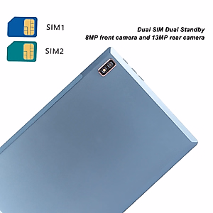 GLOGLOW 10.1 Inch Tablet, Reading Tablet Dual Camera Blue 8GB RAM 128GB ROM Octa Core CPU 3 Card Slots for School (US Plug)