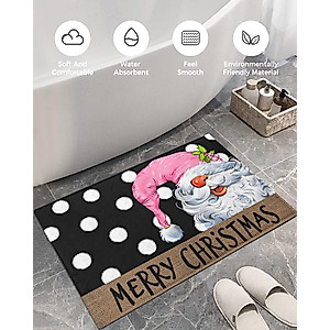 Shag Door Mats Bath Rugs Christmas Pink Dwarf White Point Black,Soft Fluffy Doormats Non Slip Carpet Winter Gnome Brown Linen,Shaggy Fuzzy Area Throw Rug for Kitchen/Bathroom/Bedroom 16x24In