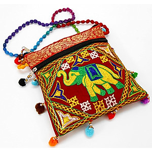 Crafts of India Ethnic multi purpose Bag Embroidered Elephant Hand made black sling