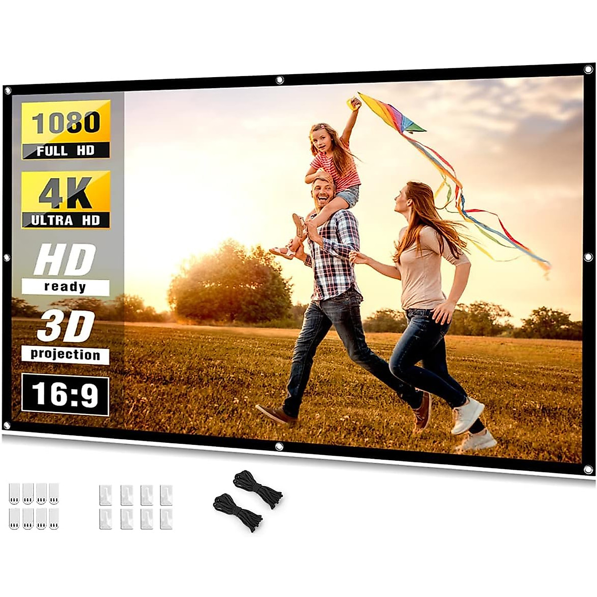 72 and 150 inch Projector Screen, Taotique 4K Movie Projector Screen 16:9 HD Foldable and Portable Anti-Crease Indoor Outdoor Projection Double Sided Video Projector Screen for Home, Party, Office