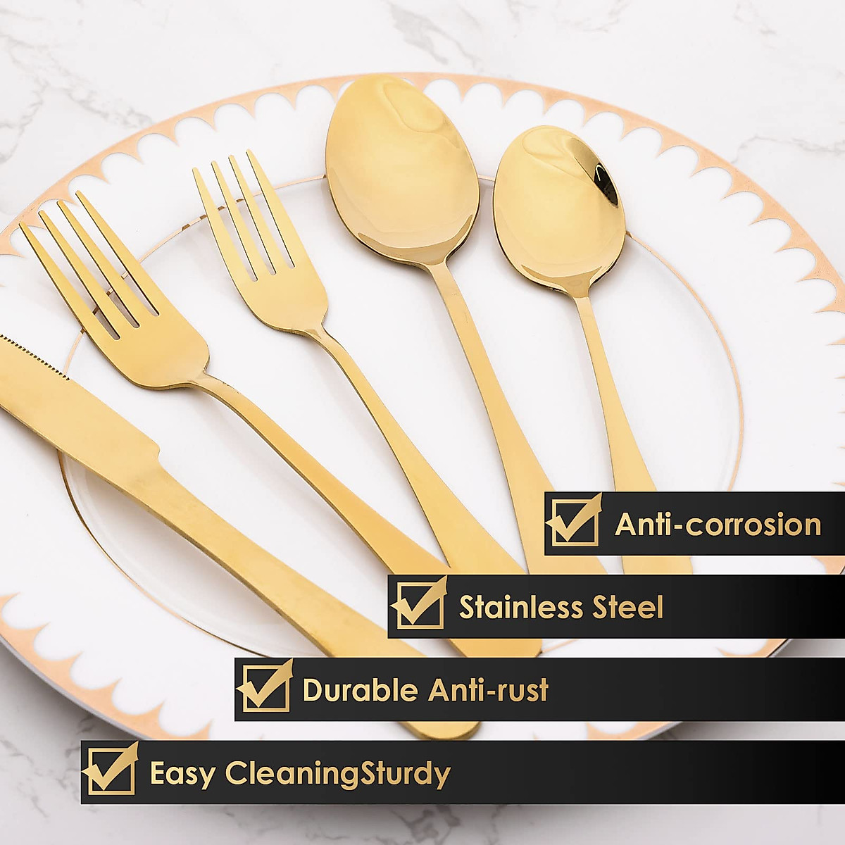 Moretoes 20Pcs Gold Silverware Set for 4, Stainless Steel Cutlery Set, Mirror Polished Flatware Sets for Home and Restaurant, Include Knife Fork Spoon Set, Dishwasher Safe