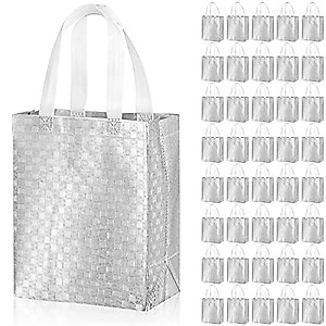 Tosnail 40 Pack 10 x 8 Inch Glossy Reusable Grocery Bags, Shop Tote Bag, Present Gift Bag for Wedding, Party - Checkered Silver