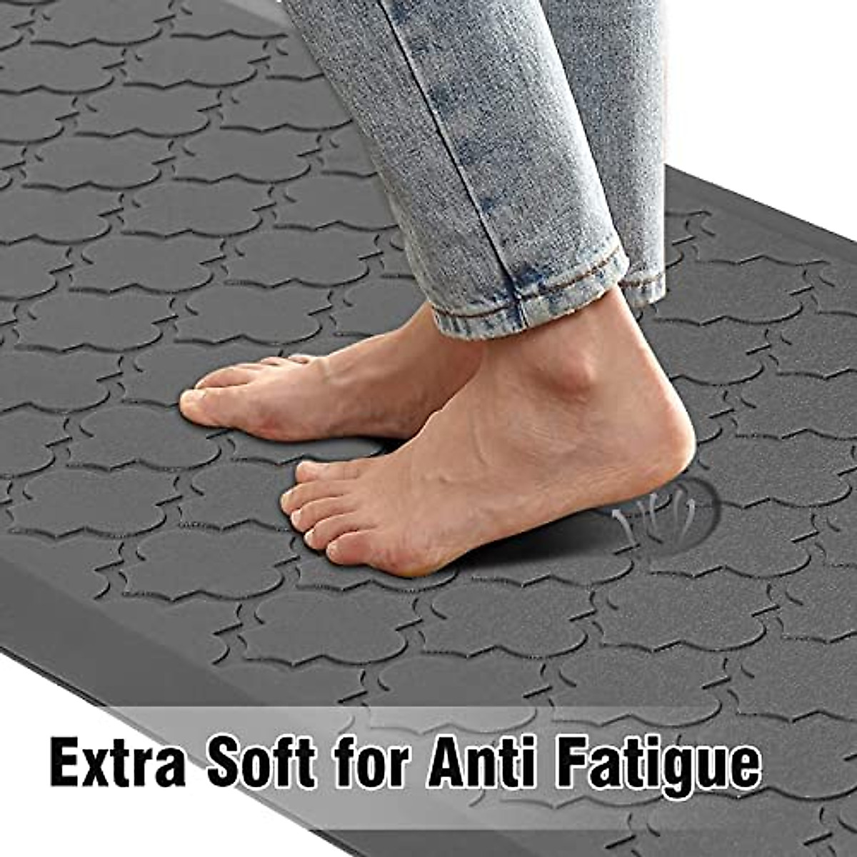 MAYHMYO Kitchen Mat Anti Fatigue Floor Mat 1/2 Inch Cushioned Mat Grey Kitchen Rug Non Slip Waterproof Memory Foam Ergonomic Comfort Rug Standing Desk Mat for Office Sink Laundry,17"X 29"