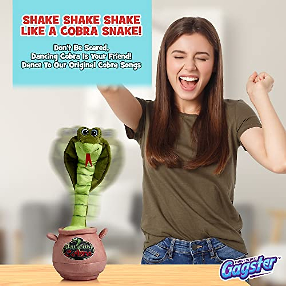 Gagster Dancing Cobra Snake - Sings, Repeats What You Say & Tells Jokes. Talking, Yodeling, Dancing, Mimicking - This Hysterically Funny Plush Novelty Mimic Toy is a Great Gag Gift for Adults & Kids