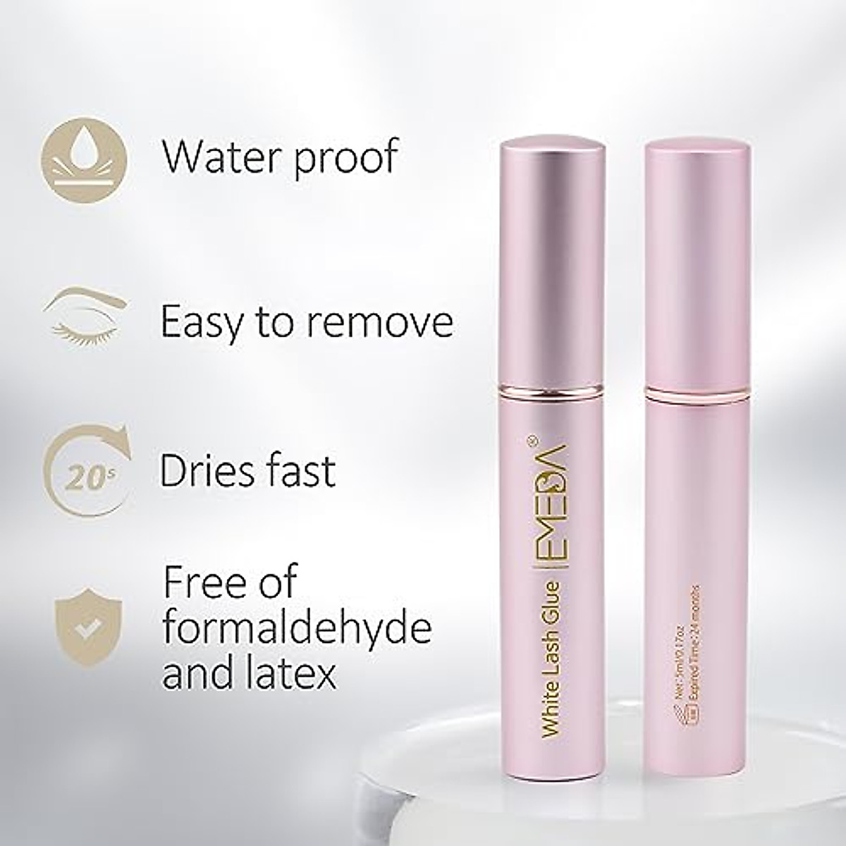 EMEDA Eyelash Glue for False Lashes Super Strong Hold Long Lasting 24H Waterproof Latex Free Best Lash Glue Eyes Strip White Clear Lash Adhesive 5ml 0.17oz