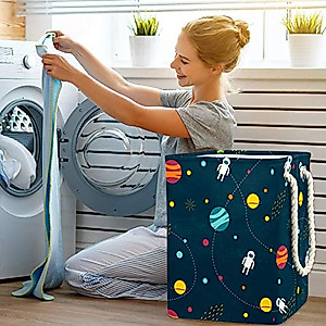 DEYYA Waterproof Laundry Baskets Tall Sturdy Foldable Outer Space Planets Alien Earth Print Hamper for Adult Kids Teen Boys Girls in Bedrooms Bathroom