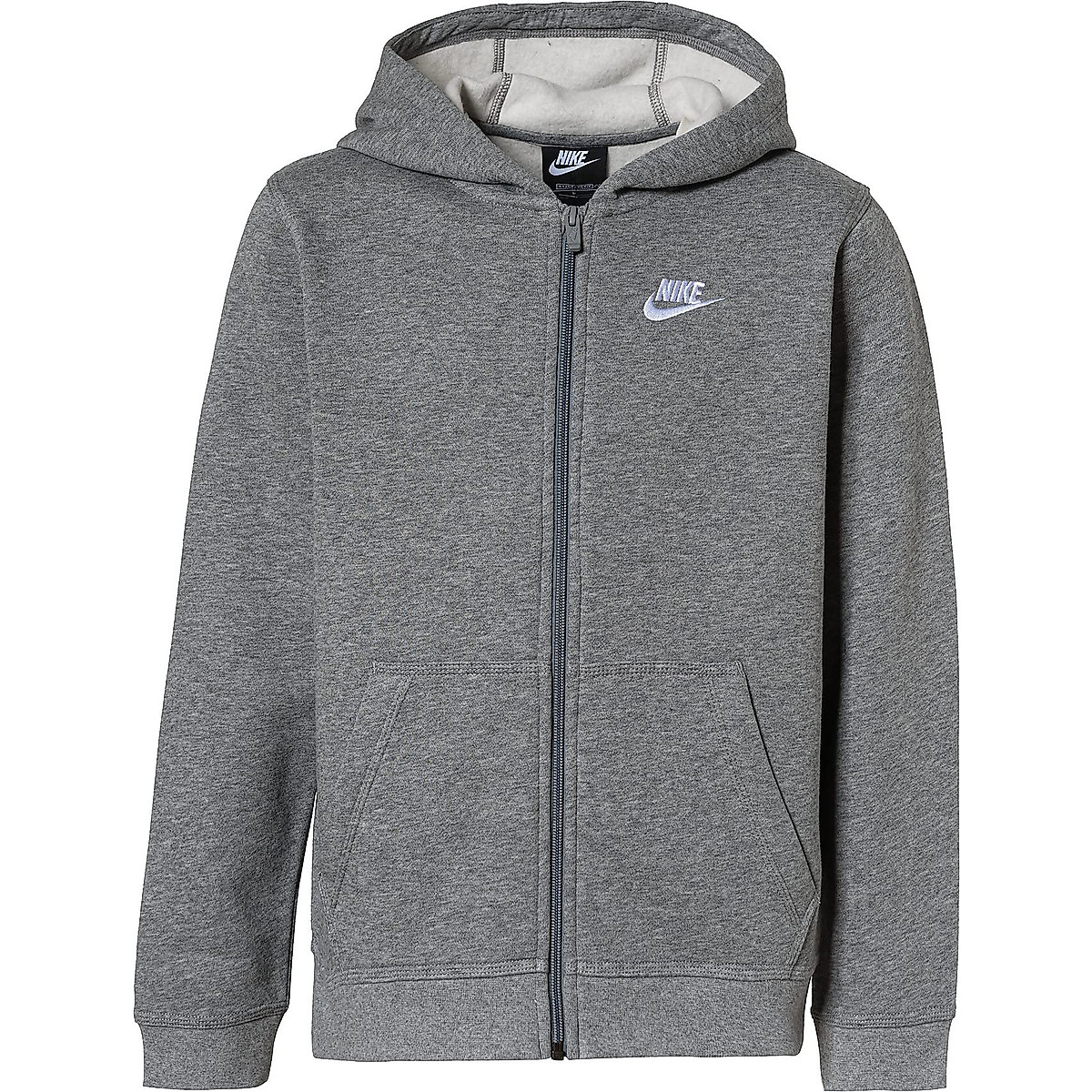NIKE Boy's Nsw Club Full Zip Hoodie, Carbon Heather/Smoke Grey/White, Medium