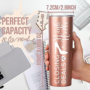 Onebttl Realtor Gifts for Women, Clossing Deals In High Heels, Funny Gifts for Real Estate Agent, Salesman, Boss, Coworkers, Employees, 20 Oz Stainless Steel Tumbler, Rose Gold