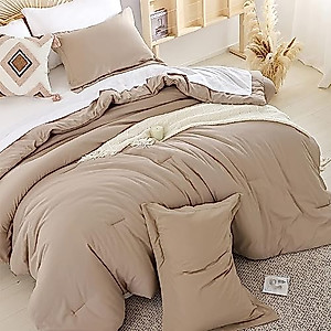 weigelia California King Comforter Set Boho Taupe Cal King Bed Set 7 Pieces Comforter Set with Sheets Solid Lightweight Bed Comforter Microfiber Cal King Bedding Set Soft All Season for Women Men