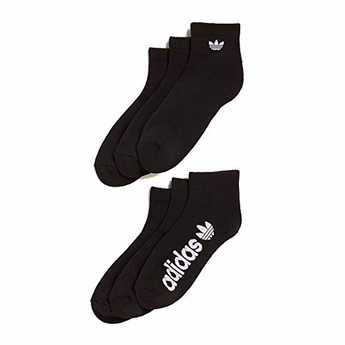 ADIDAS Originals Forum Trefoil Logo Athletic Sport Quarter-Cut Men's Socks (Shoe size 6-12)6-Pack BLACK