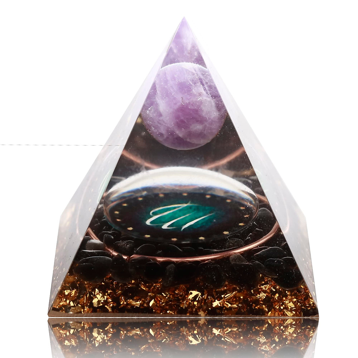 12 Zodiac Orgone Crystal Pyramid, Natural Amethyst with Obsidian,Healing Crystals Pyramid for Protection Chakra, Unique Constellation Pyramid for Positive Energy, Healing Money Health(Virgo)