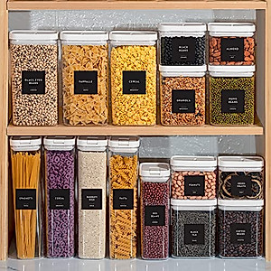 263 Minimalist Pantry Label Set, White Text on Black Vinyl Waterproof Label Sticker with Removable Adhesive - Fits on round, square and rectangle glass jars - Organize Baking, Grains, Beans and Snacks