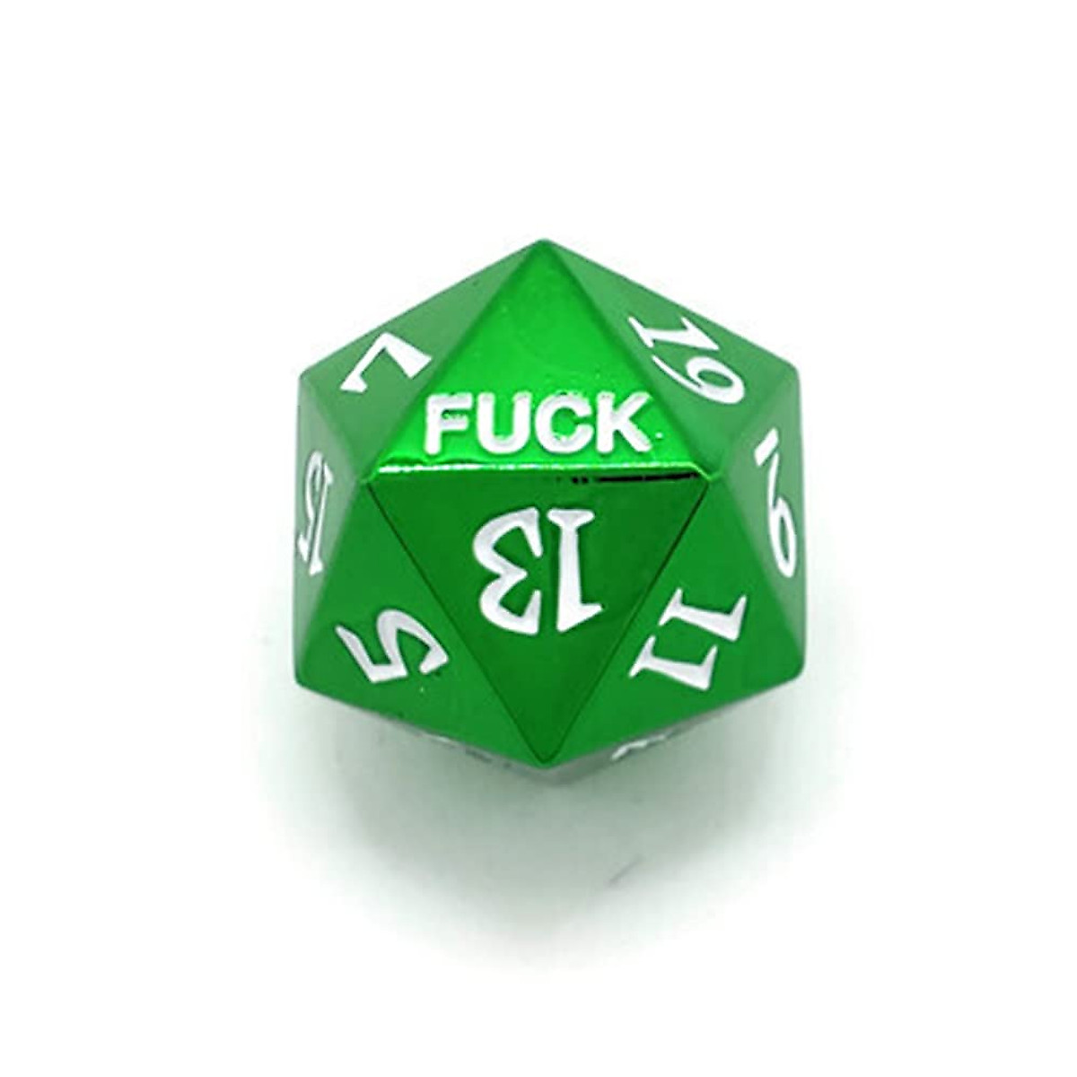 Green Metal D20 F Dice Critical Fail F 20 Sided Die Set DND Silver Chrome Color Number for Role Playing Game Dungeons and Dragons D&D Pathfinder Shadowrun and Math Teaching