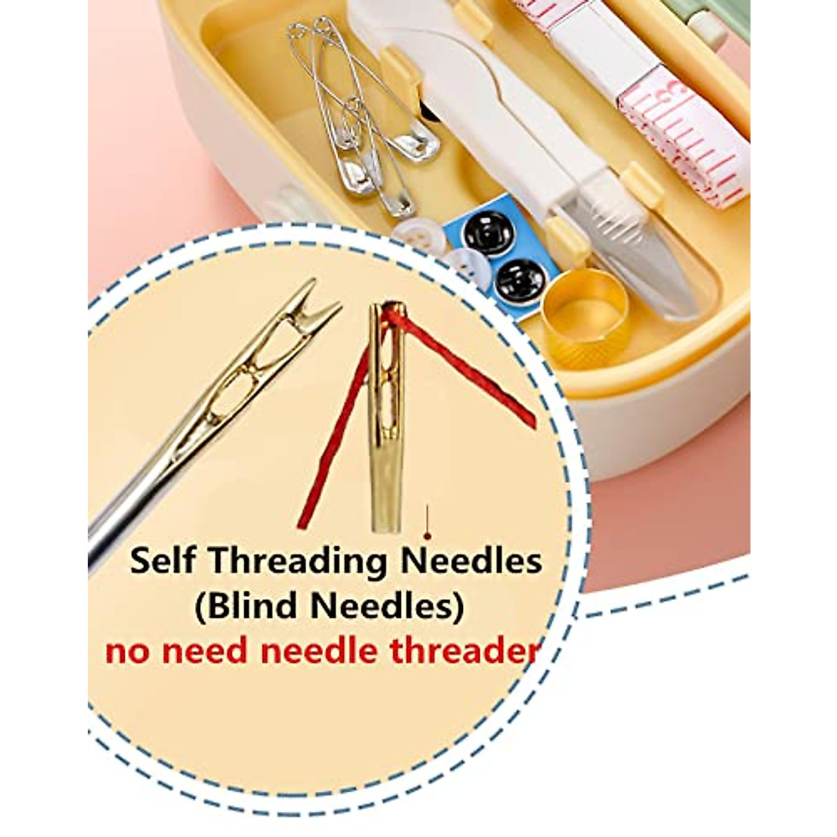 FKOG Sewing Project Kit, 135 Pcs Premium Family Sewing Supplies Repair Kit Sewing Thread Accessories Traveler Sewing Kit DIY Sewing Supplies Organizer (Pink)