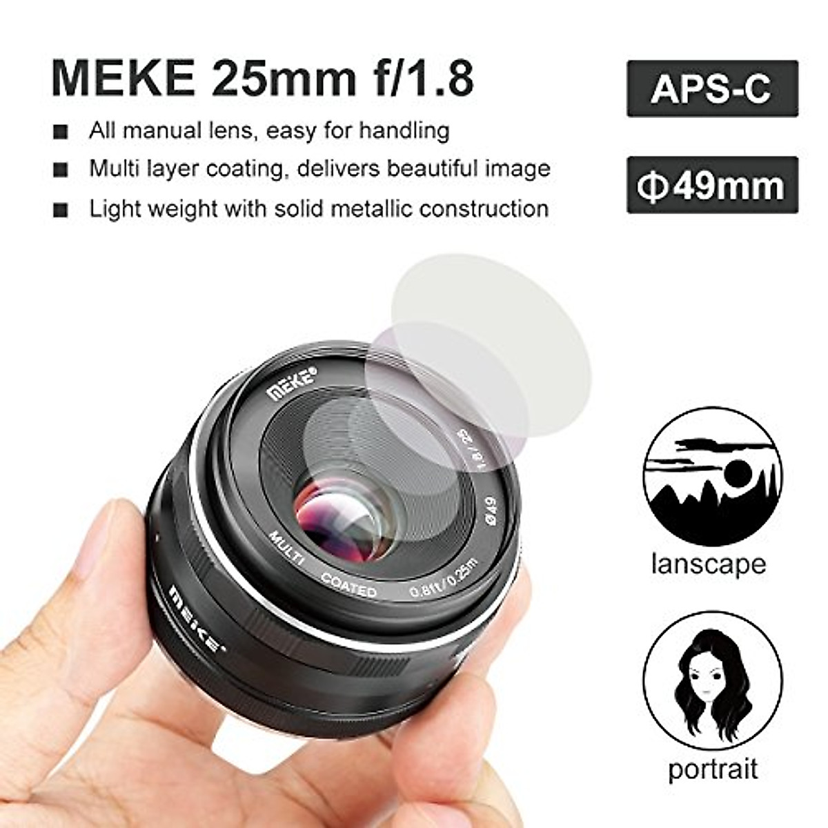 Meike 25mm F1.8 Large Aperture Wide Angle Lens Manual Focus Lens Compatible with Panasonic Lumix Olypums M43 Mount Mirrorless Cameras GH4 GH5 GH6