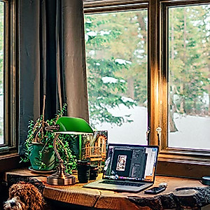 FIRVRE Green Glass Bankers Desk Lamp Traditional Classic Retro Mini Desk Light Plug-in for Bedroom Headboard Workplace Office Desk Library