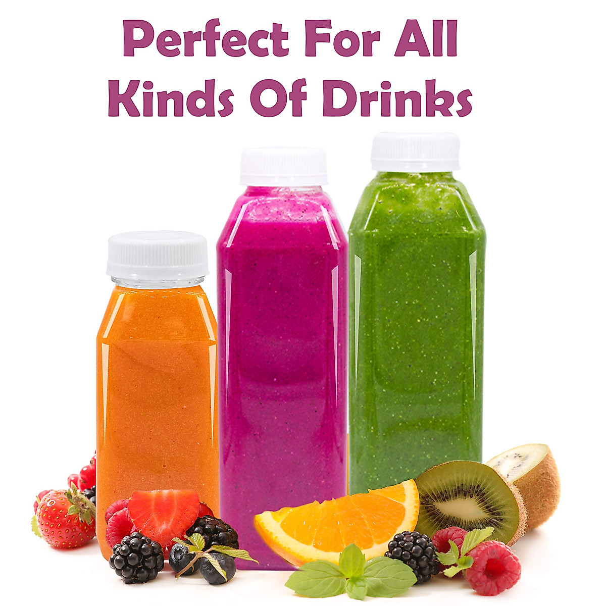 30 Pack of Empty Bottles, Plastic Bottles with Lids, Includes 10 Each Of 8 oz Bottles, 12 oz Bottles, and 16 oz Bottles, Plastic Milk Bottles With Tamper Proof Bottle Caps Lids Great Juice Bottles