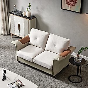 HomSof Loveseat Sofa for Small Spaces, Modern Couch with Storage and Curved Arm, Beige
