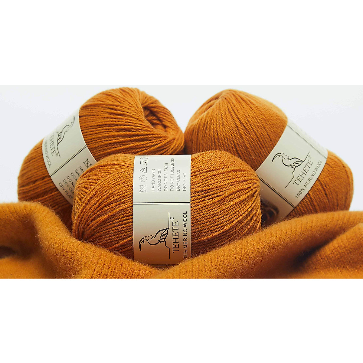 TEHETE 100% Merino Wool Yarn for Knitting 3-Ply Luxury Warm Soft Lightweight Blue Crochet Yarn (Ginger)