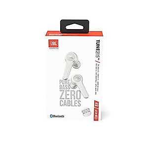 JBL Tune 215TWS True Wireless Earbud Headphones Pure Bass Sound, Bluetooth, 25H Battery, Dual Connect (White)