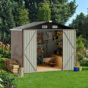 oneinmil Storage Shed 6.4x3.6FT Outdoor Garden Storage Shed, Galvanized Steel Metal Garden Shed with Air Vent and Hinged Door Utility Tool Storage House for Garden, Backyard, Patio, Lawn