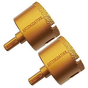 2 Inch Dry Tile Hole Saws Set 2Pcs 50mm Diamond Drill Bits for Poecelain Ceramic Marble Stone Bricks with Triangle Shank by Antengdatool