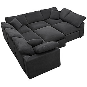 kevinplus 130'' Large Sectional Sofa Couch Cloud Sofa Couch Dupes for Living Room, Modern Upholstered L-Shape Corner Sofa Couch with Ottoman for Office Spacious Space, Grey