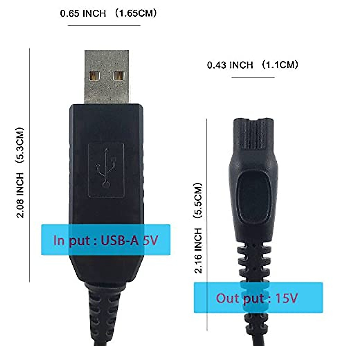 Replacement 3.3Ft USB Charger Cord Compatible with Philips Norelco One Blade Shaver,15V Charging Power Cable for HQ8505 7000 7120 7140 5000 3000 Series Electric Razor,2 Pack