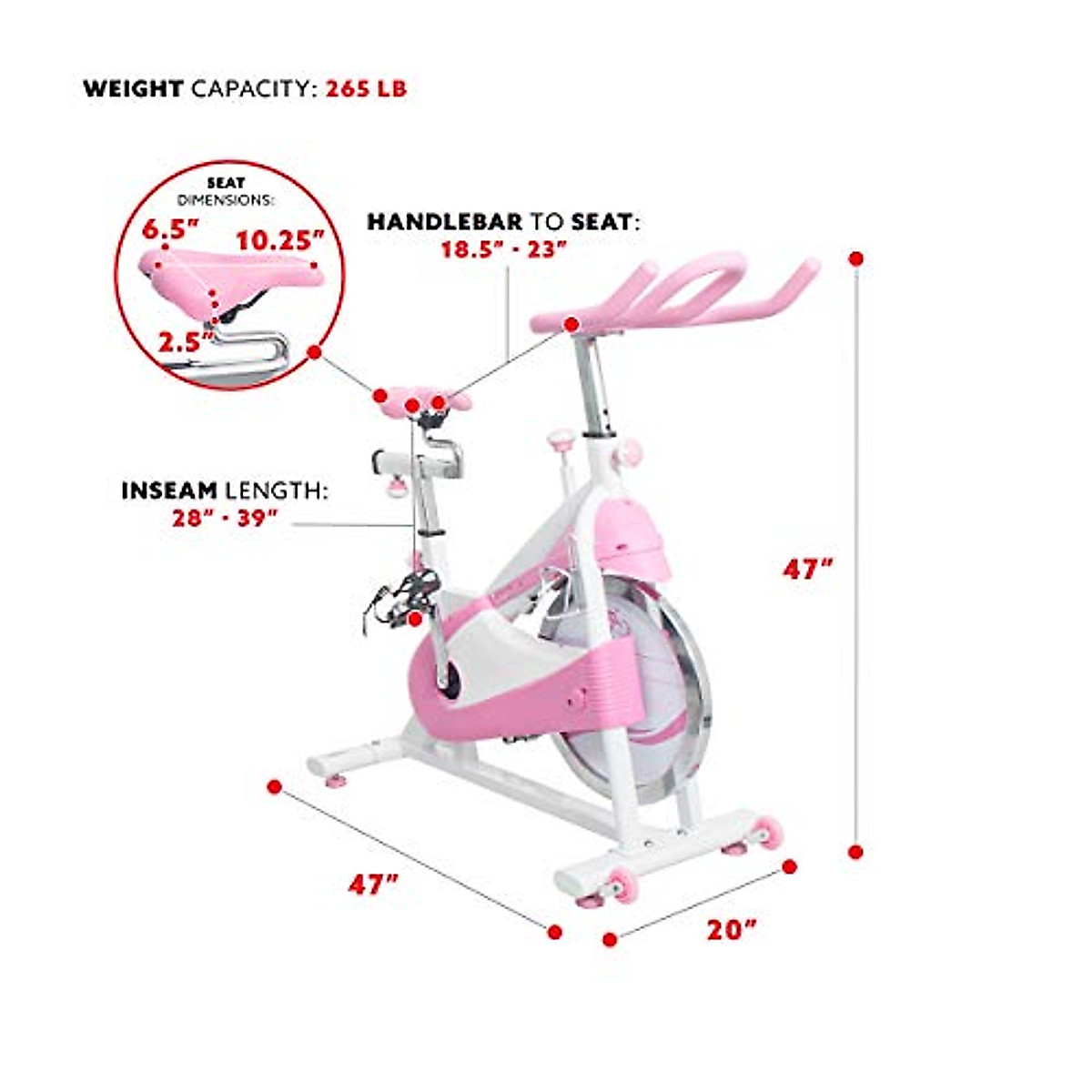 Sunny Health & Fitness P8150 Belt Drive Premium Indoor Cycling Bike, Pink