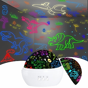 HONGID Dinosaur Toys for Kids 3-5 Year Old,Night Light Projector 360° Rotation with 16 Colors Mode,Dinosaur Room Decor Birthday Gifts for 2-10 Year Old Boys and Girls