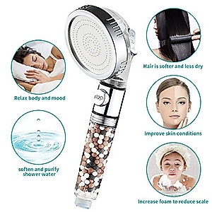 MIAOHUI Zenbody Shower Head with Filter Beads, 3 Modes Shower Envy Showerhead with On Off Switch, Handheld Eco Water Spa Shower Head with Hose, Adjustable Bracket, Self-adhesive Holder