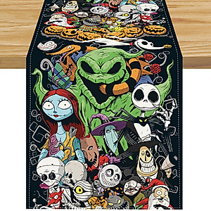 Linen Nightmare Before Christmas Halloween Table Runner Jack Skellington Jack and Sally Decorations and Supplies for Home Kitchen Dining Room Table