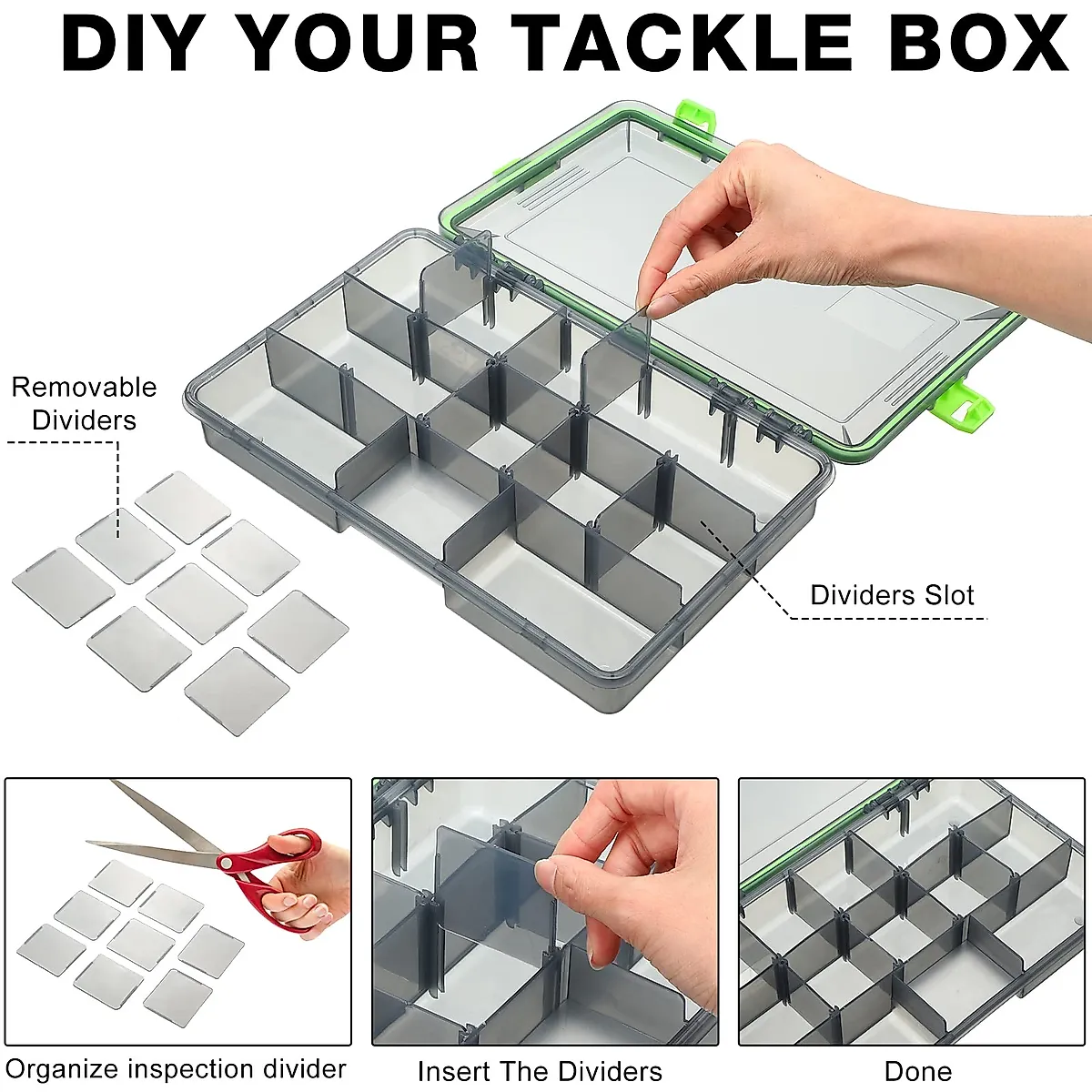 Ramede 6 Pcs Fishing Tackle Boxes Waterproof Airtight Plastic Tackle Box Organizer Transparent Fishing Tackle Storage with Adjustable Dividers for Terminal Tackle Lure Bait Hook(Large)