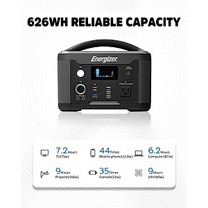 Energizer Portable Power Station PPS700 626Wh Battery 110V/600W Backup Lithium Battery, 110V/600W Pure Sine Wave AC Outlet, Solar Generator for Outdoors Camping Travel Hunting Blackout