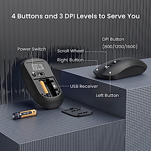 Wireless Keyboard and Mouse Combo, PONVIT 2.4G USB Full-Sized Keyboard Mouse, 3 Level DPI Ergonomic Cordless keyboard and mouse wireless, Silent Click for Computer, Desktop, Laptop