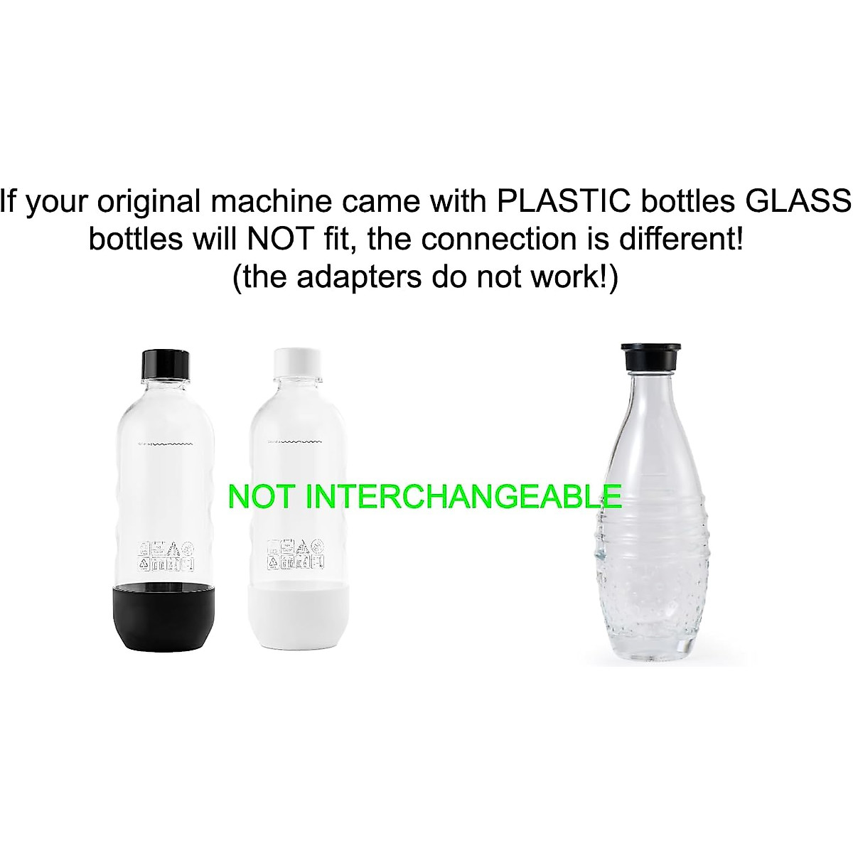 2 Glass Bottles for (NOT INTERCHANGEABLE WITH PLASTIC) SodaStream Aqua Fizz, Crystal and Penguin Carbonating Sparkling Water Machines